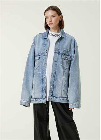Balenciaga Kadın Barcode Large Fit Mavi Jean Ceket S EU Balenciaga Kadın Barcode Large Fit Mavi Jean Ceket S EU