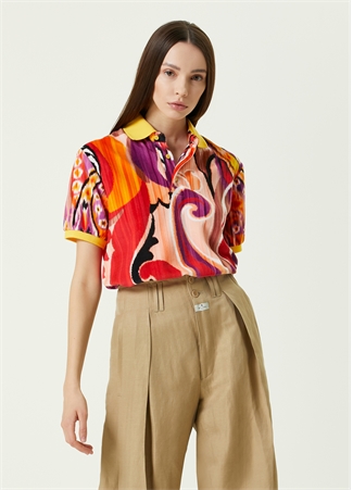 Etro Kadın Polo Yaka Renkli Şal Desenli T-shirt Kırmızı 42 IT Etro Kadın Polo Yaka Renkli Şal Desenli T-shirt Kırmızı 42 IT