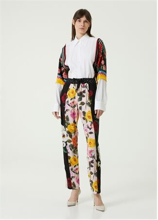 Dolce&Gabbana Kadın Colorblocked Çiçek Desenli Pantolon Siyah 42 IT