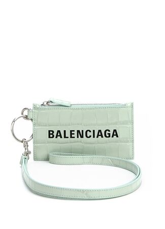 Balenciaga Kadın Yeşil Logo Baskılı Deri Kartlık EU