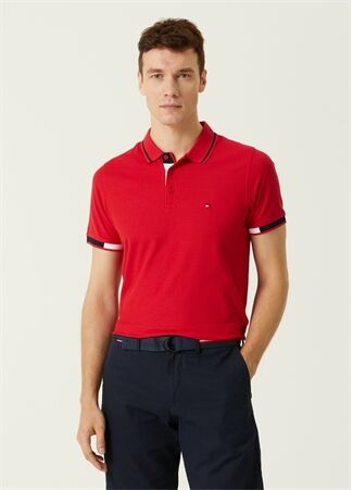 Tommy Hilfiger Erkek Slim Fit Kırmızı Polo Yaka Logolu T-shirt XL EU