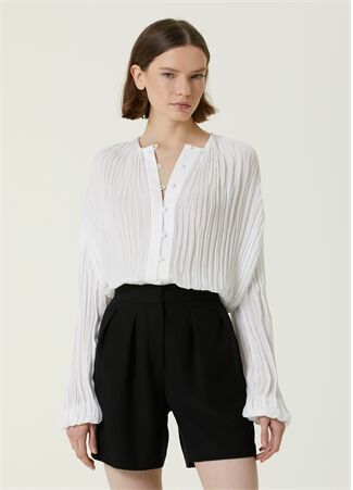 Alexis Kadın Beyaz Bisiklet Yaka Pilili Bluz M EU