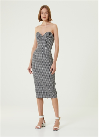 Balmain Kadın Siyah Beyaz Pötikareli Straplez Midi Elbise 36 FR Balmain Kadın Siyah Beyaz Pötikareli Straplez Midi Elbise 36 FR