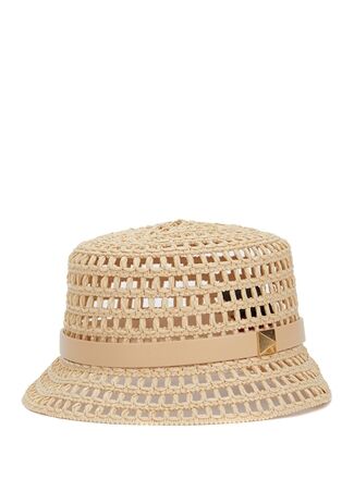 Valentino Garavani Kadın Bej Hasır Dokulu Şapka S EU