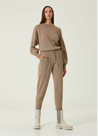 Brunello Cucinelli Kadın Kahverengi Simli Saç Örgü Triko Pantolon XS EU