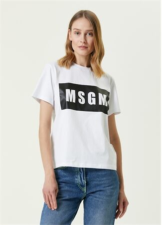 Msgm Kadın Beyaz Bisiklet Yaka Logolu T-shirt S EU