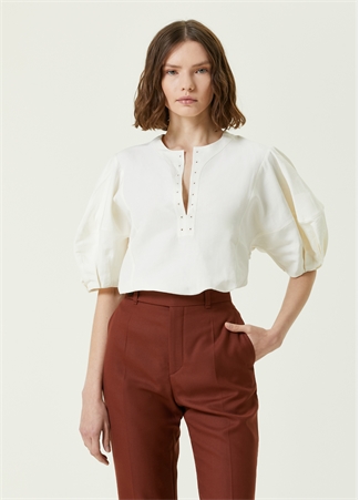 Chloe Kadın Ekru Balon Kol Keten Bluz Bej 38 IT