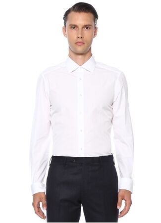 Zegna Erkek Beyaz Yarı İtalyan Yaka Gömlek 39 IT