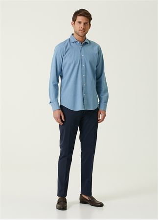 Maurizio Baldassari Erkek Mavi Yarı İtalyan Yaka Gömlek L EU Maurizio Baldassari Erkek Mavi Yarı İtalyan Yaka Gömlek L EU