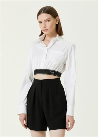 Prada Kadın Beyaz Logo Bantlı Crop Gömlek 38 IT Prada Kadın Beyaz Logo Bantlı Crop Gömlek 38 IT