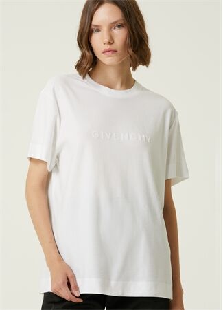 Givenchy Kadın Beyaz Bisiklet Yaka Logolu T-shirt M EU