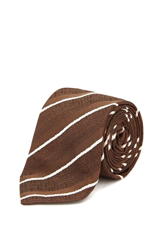 Pal Zileri Erkek Kahverengi Verev Çizgili İpek Kravat EU Pal Zileri Erkek Kahverengi Verev Çizgili İpek Kravat EU