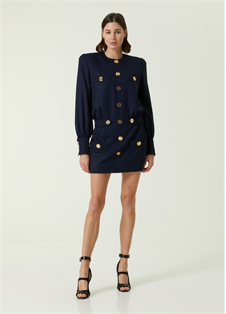 Balmain Kadın Lacivert Gold Düğmeli Mini Yün Elbise 40 FR Balmain Kadın Lacivert Gold Düğmeli Mini Yün Elbise 40 FR