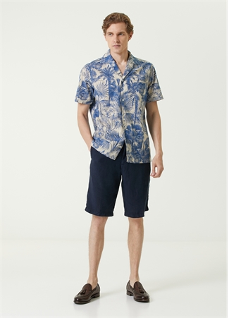 Z Zegna Erkek Lacivert Beli Kordonlu Keten Bermuda 54 IT Z Zegna Erkek Lacivert Beli Kordonlu Keten Bermuda 54 IT