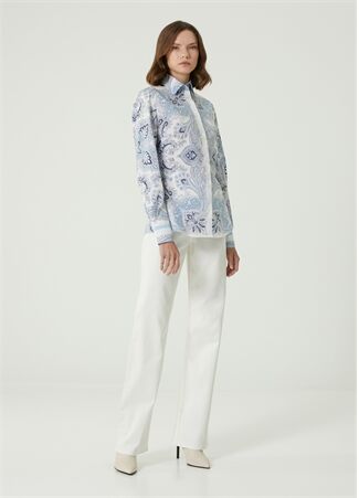 Etro Kadın Mavi Beyaz Şal Desenli Gömlek 42 IT