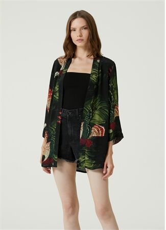 Allsaints Kadın Yeşil Tropikal Desenli Kimono 4 UK