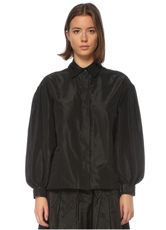 Beymen Collection Kadın Siyah Balon Kol Tafta Gömlek 36