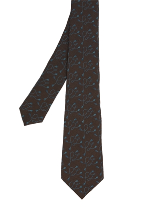 Pal Zileri Erkek Kahverengi Logo Desenli İpek Kravat Lacivert EU