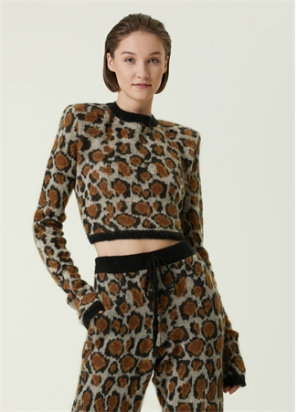 Rotate Birger Christensen Kadın Leopar Desenli Cropped Triko Kahverengi 38 IT Rotate Birger Christensen Kadın Leopar Desenli Cropped Triko Kahverengi 38 IT