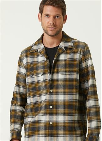 Allsaints Erkek Infernus Ekose Desenli Slogan Nakışlı Dış Gömlek XS EU