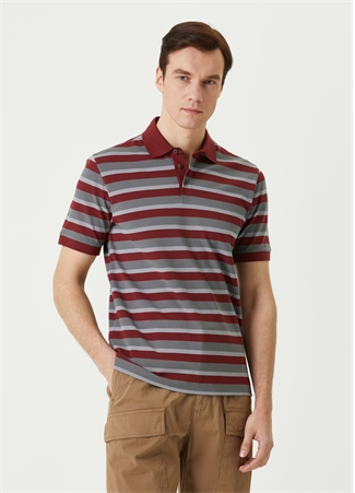 Z Zegna Erkek Kırmızı Polo Yaka Çizgili T-shirt M Eu