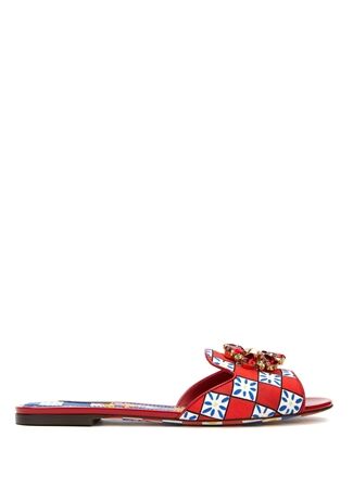 Dolce&Gabbana Kadın Carretto Desenli Terlik Kırmızı 38 EU