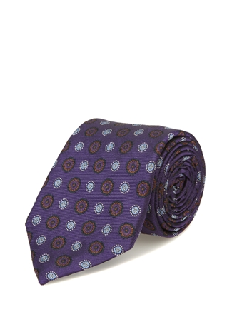 Tino Cosma Erkek Mor Mikro Geometrik Desenli İpek Kravat EU Tino Cosma Erkek Mor Mikro Geometrik Desenli İpek Kravat EU