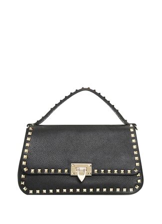 Valentino Garavani Kadın Rockstud Siyah Deri Omuz Çantası EU