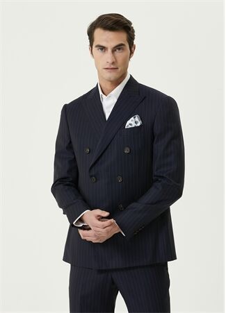 Pal Zileri Erkek Lacivert Çizgi Desenli Yün Takım Elbise 50 It