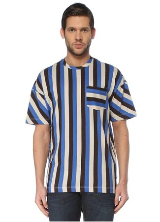 Palzileri Lab Erkek Mavi Çizgi Desenli Cepli T-shirt 50 IT