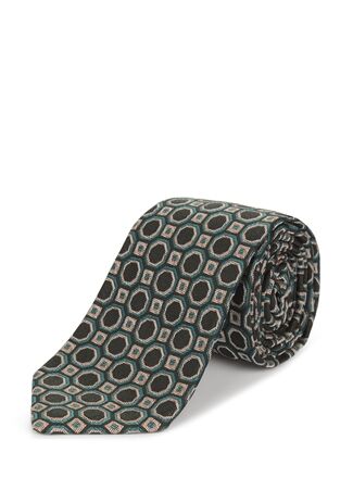 Kiton Erkek Mavi Kahverengi Geometrik Desenli İpek Kravat EU