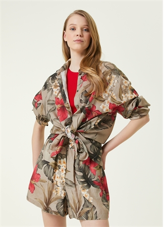 Beymen Club Kadın Haki Çiçekli Keten Gömlek Xs Beymen Club Kadın Haki Çiçekli Keten Gömlek Xs