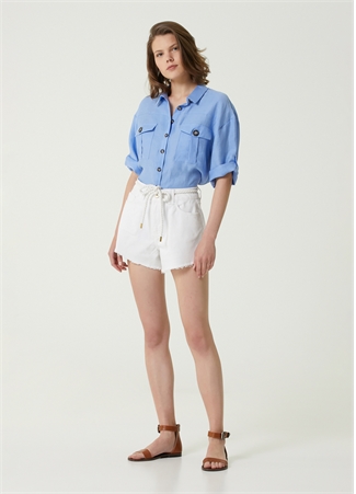 Network Kadın Slim Fit Beyaz Beli Kordonlu Mini Denim Şort M EU Network Kadın Slim Fit Beyaz Beli Kordonlu Mini Denim Şort M EU