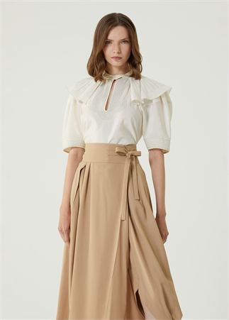 Chloe Kadın Ekru Yakası Volanlı İpek Bluz Bej 36 IT Chloe Kadın Ekru Yakası Volanlı İpek Bluz Bej 36 IT