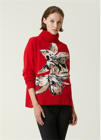 Beymen Collection Kadın Kırmızı Balıkçı Yaka Çiçek Jakarlı Yün Kazak S Beymen Collection Kadın Kırmızı Balıkçı Yaka Çiçek Jakarlı Yün Kazak S