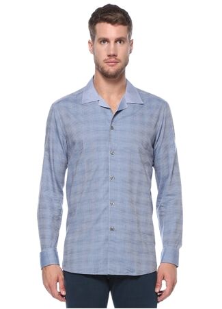 Pal Zileri Erkek Mavi Polo Yaka Dokulu Gömlek 40 IT