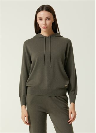 Sandro Kadın Haki Kapüşonlu Kaşmir Kazak US