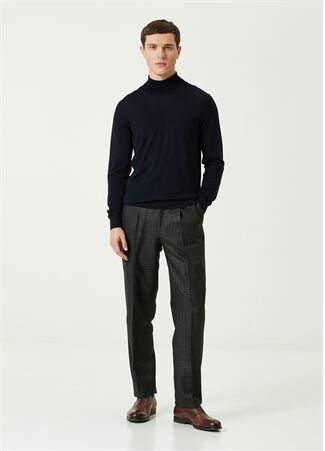 Pal Zileri Erkek Yeşil Kazayağı Desenli Yün Pantolon 48 IT