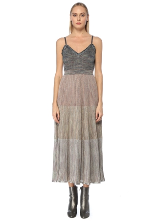 Missoni Kadın Yeşil Simli Örgü Dokulu Midi Elbise 42 IT