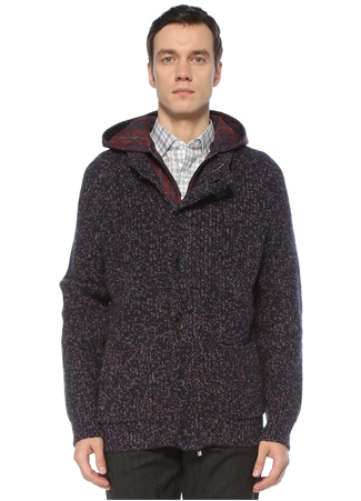 Isaia Erkek Lacivert Kapüşonlu İç Yaka Detaylı Kaşmir Mont XL EU