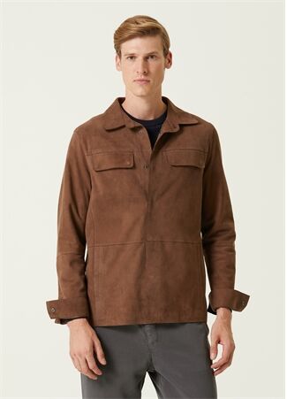 Beymen Collection Erkek Kahverengi Polo Yaka Süet Gömlek 54 IT