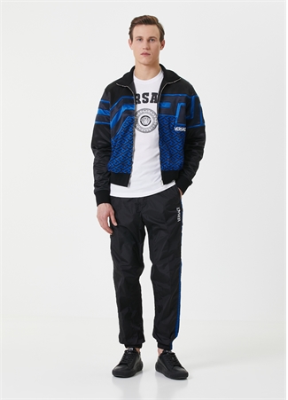 Versace Erkek Siyah Mavi Logo Şeritli Jogger Pantolon 48 It Versace Erkek Siyah Mavi Logo Şeritli Jogger Pantolon 48 It