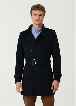 Beymen Club Erkek Lacivert Yakası Fermuarlı Yün Palto 46