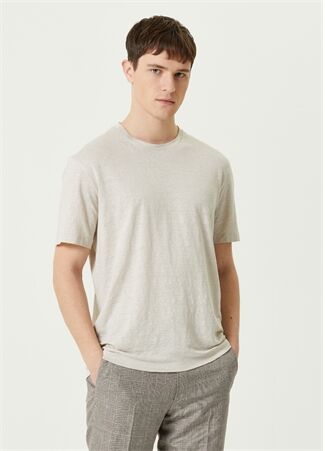 Zegna Erkek Bej Keten Basic T-shirt 48 It