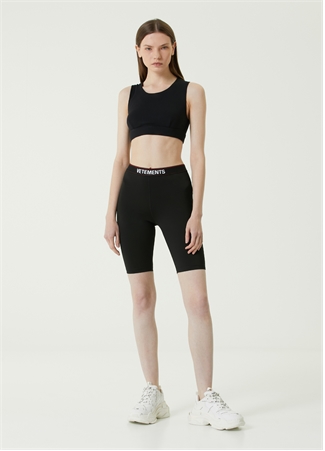 VETEMENTS Kadın Siyah Logo Bantlı Biker Tayt L EU