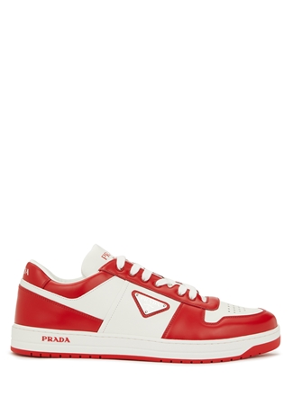 Prada Erkek Kırmızı Beyaz Logolu Deri Sneaker 0 UK Prada Erkek Kırmızı Beyaz Logolu Deri Sneaker 0 UK
