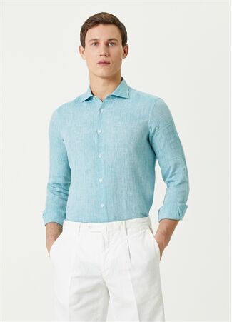 Pal Zileri Erkek Mavi Keten Gömlek 40 IT