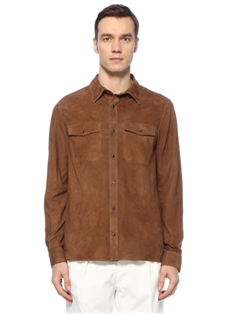 Ajmone Erkek Kamel Polo Yaka Süet Gömlek Kahverengi 54 IT