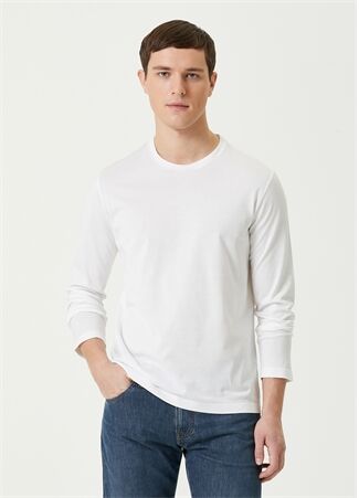 Pal Zileri Erkek Beyaz Bisiklet Yaka Uzun Kol T-shirt M EU
