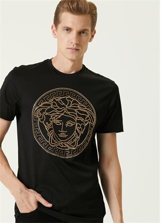 Versace Erkek Siyah Taşlı Medusa İşlemeli T-shirt L EU